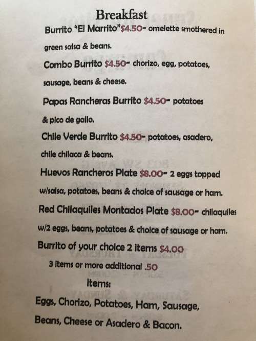 Super Burritos Camargo menu in Seminole, Texas, USA