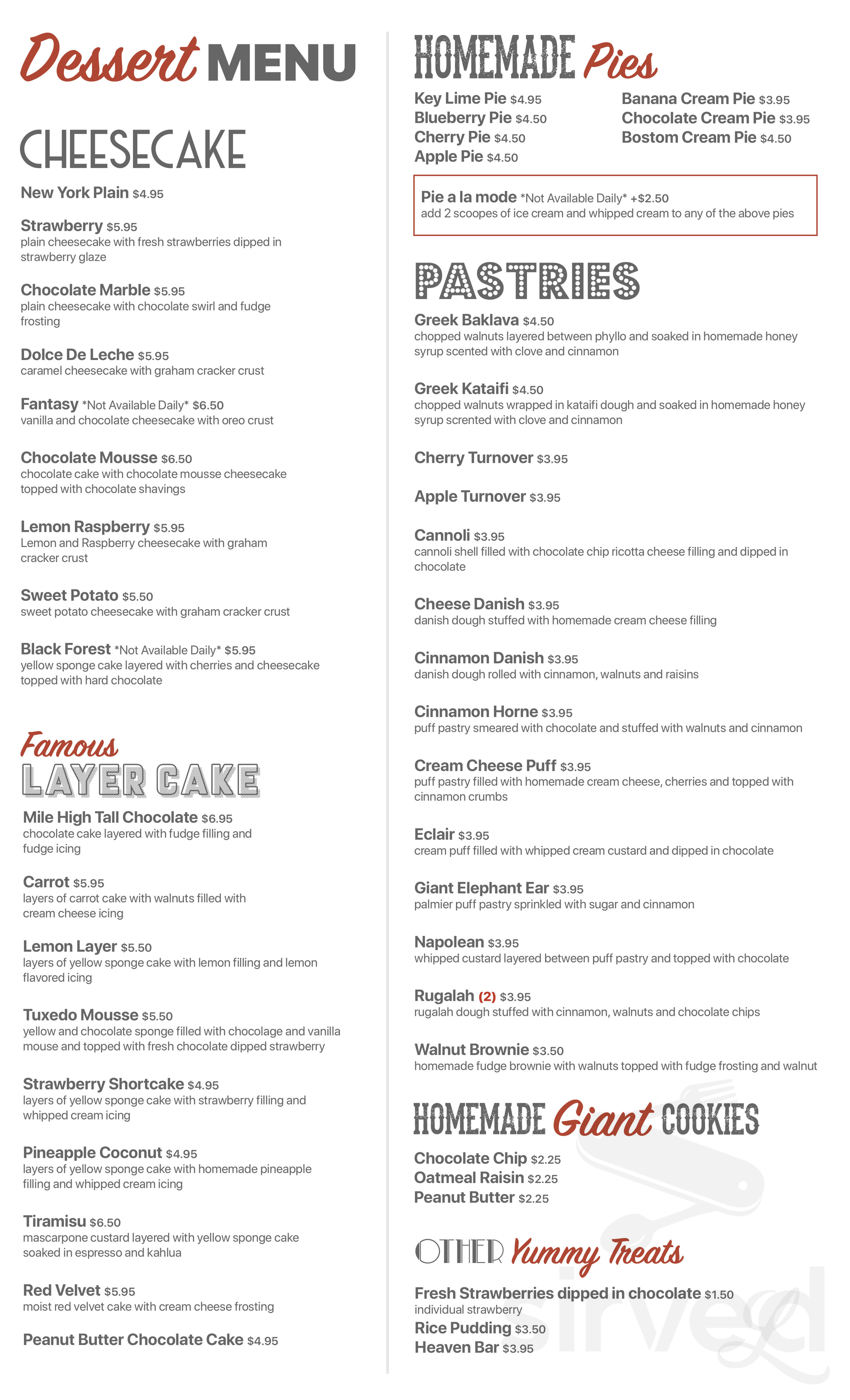 Landmark Restaurant Diner menu in Charlotte, North Carolina, USA