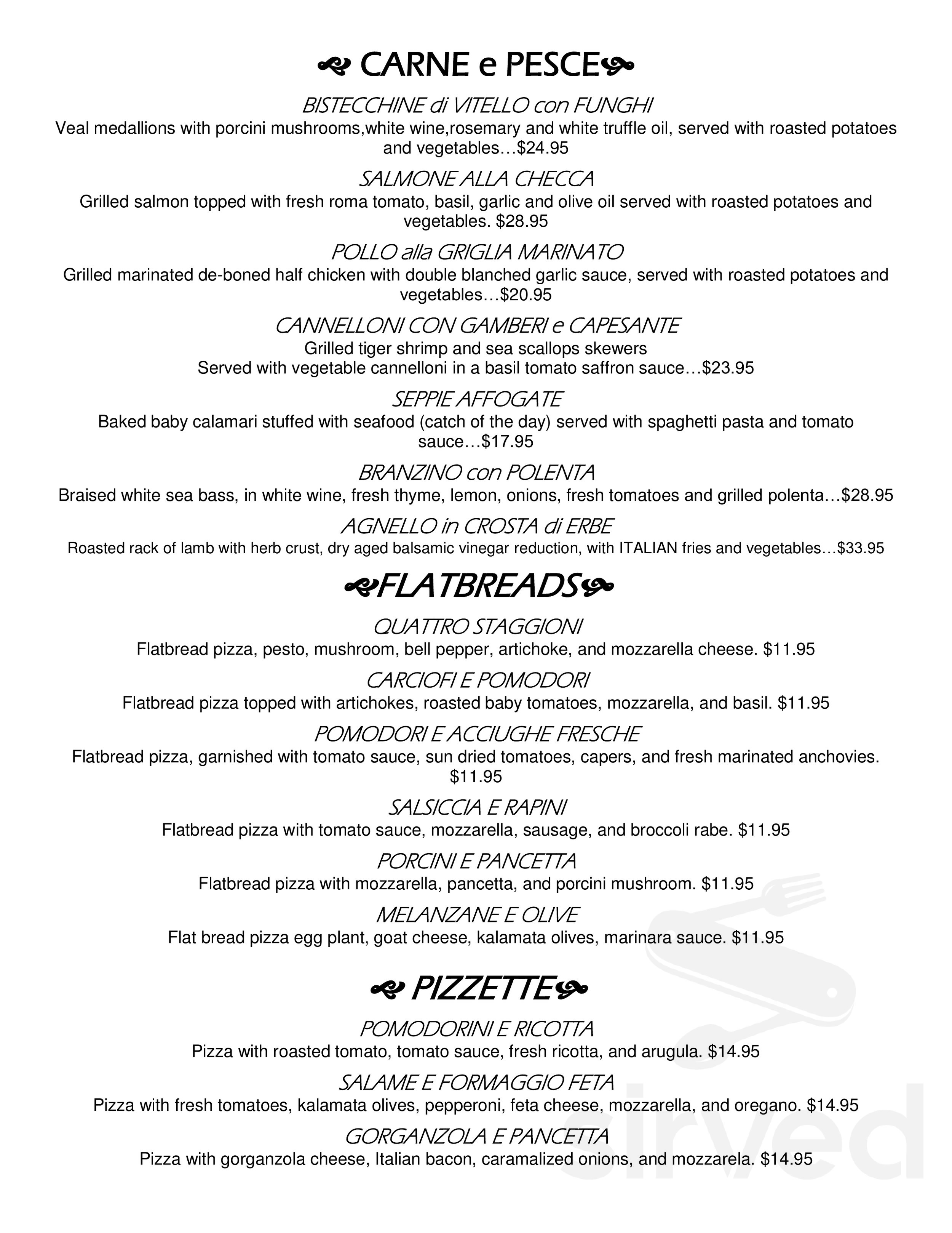 Trattoria Positano menu in Cardiff, California, USA