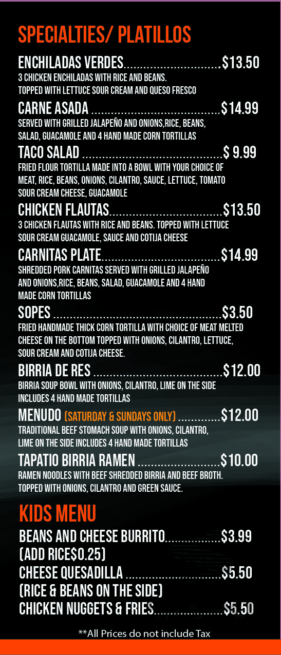 Menu for Tacos Papo in Union City, California, United States