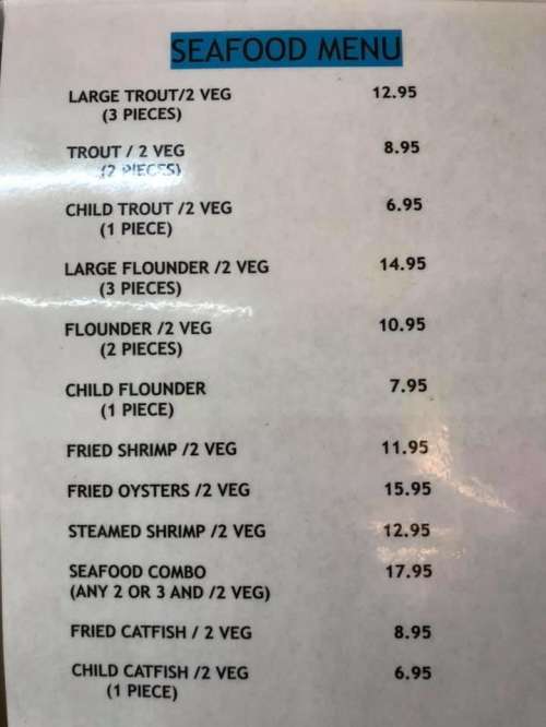 Doug Sauls BBQ and Seafood menu in Nashville, North Carolina, USA