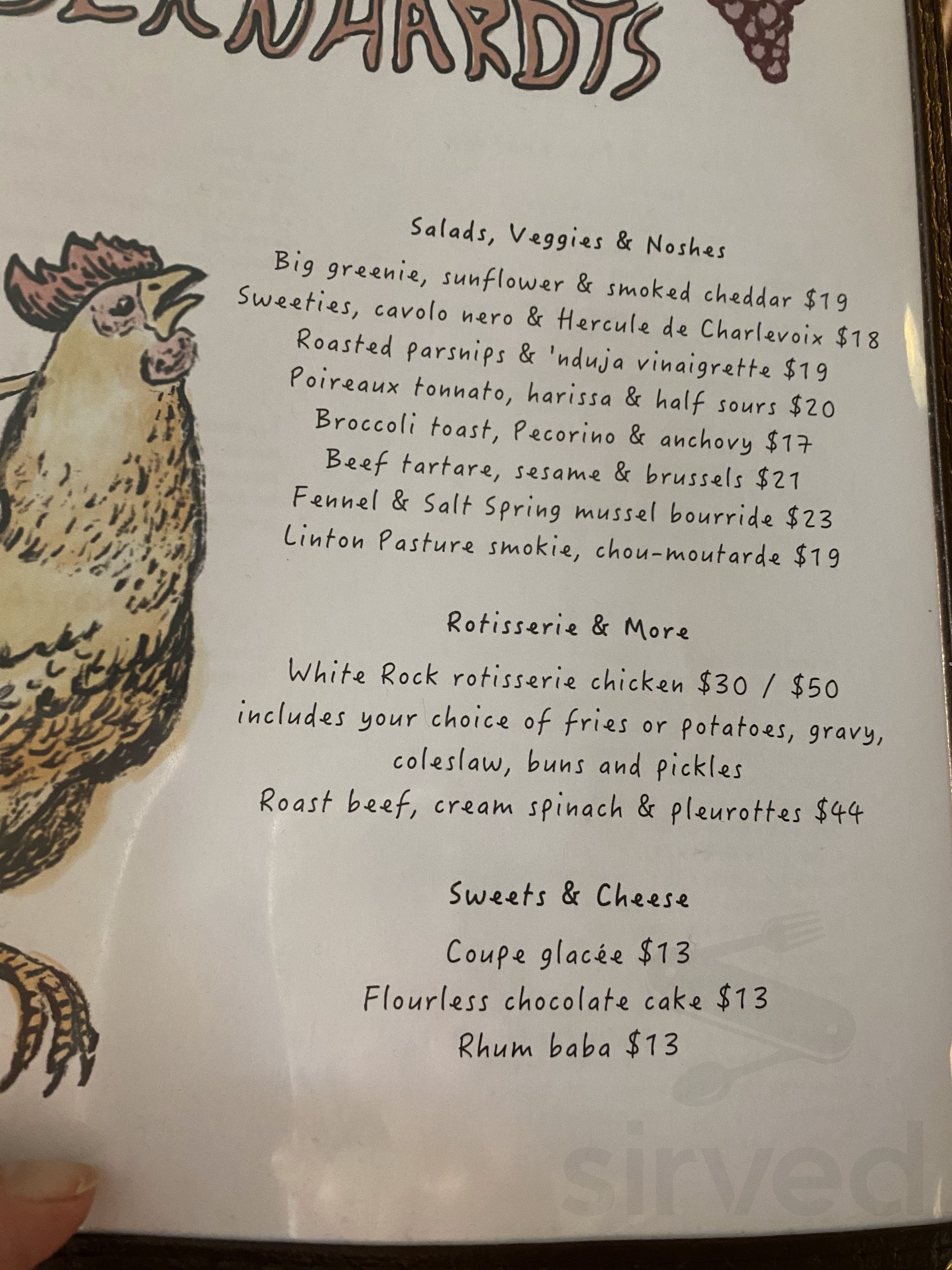 Bernhardt's menus in Toronto, Ontario, Canada