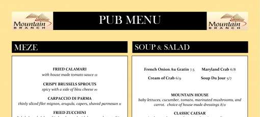 Menu for Mountain Branch Grill & Pub in Joppatowne, MD | Sirved