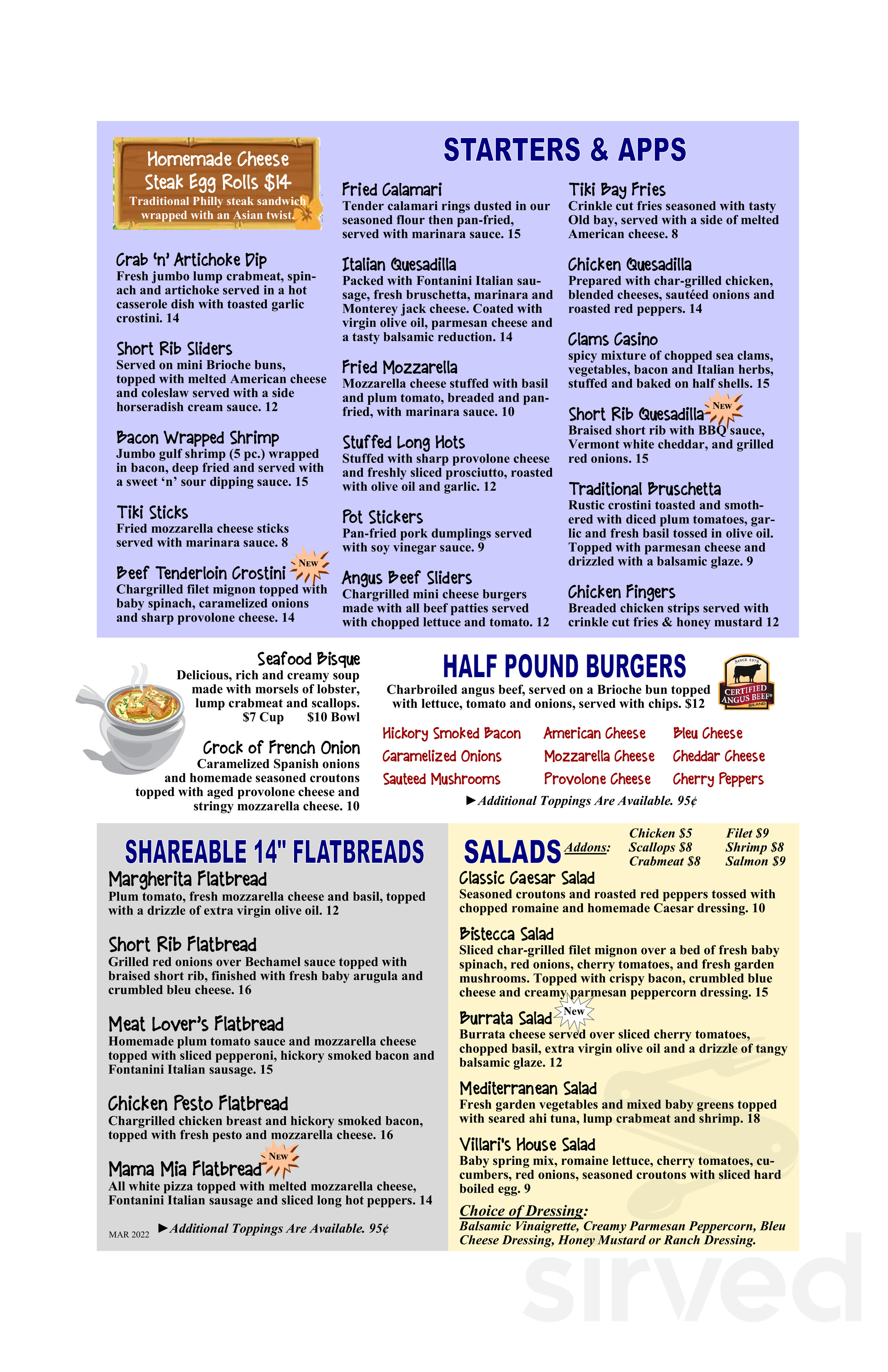 Villari's Lakeside Restaurant menu in Sicklerville, New Jersey, USA