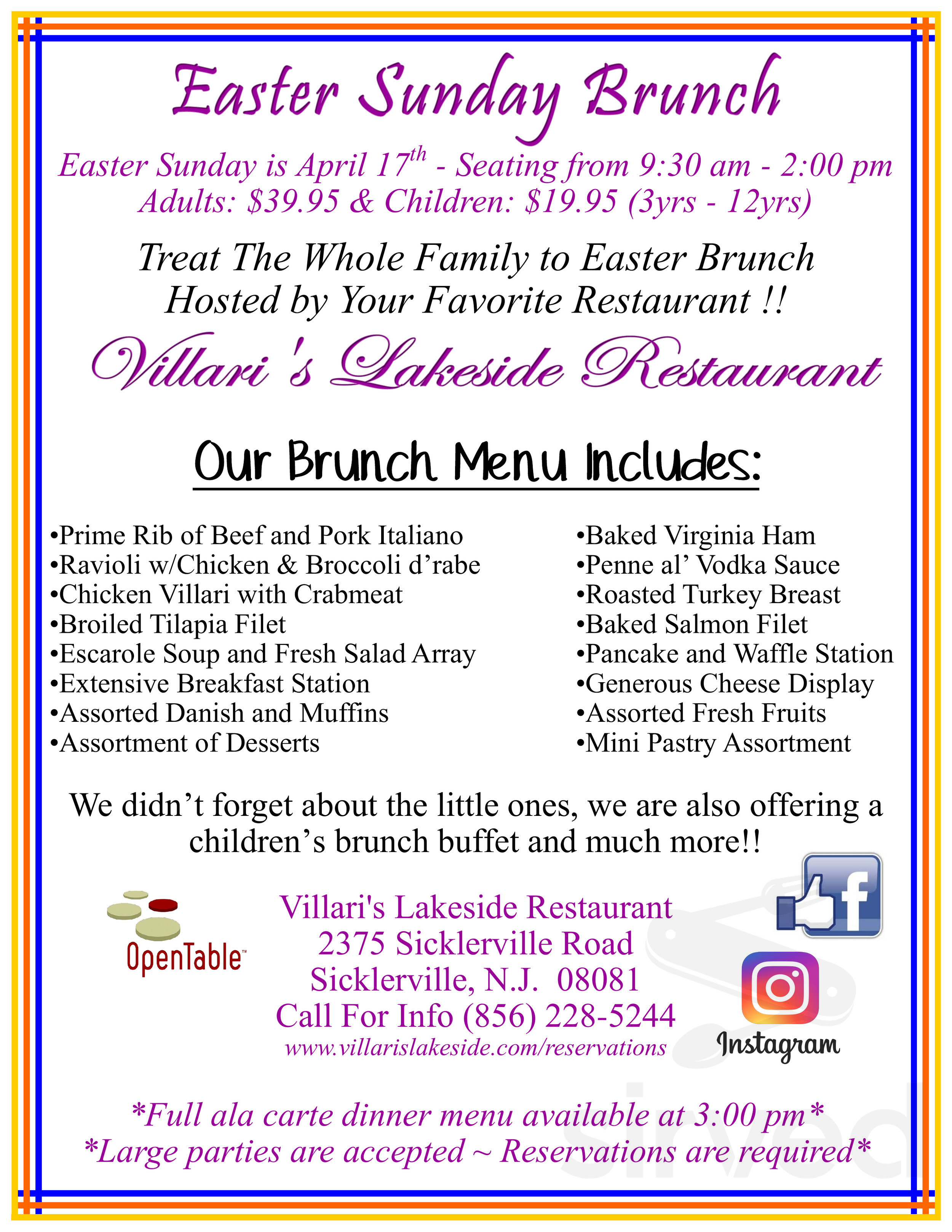 Villari's Lakeside Restaurant menu in Sicklerville, New Jersey, USA