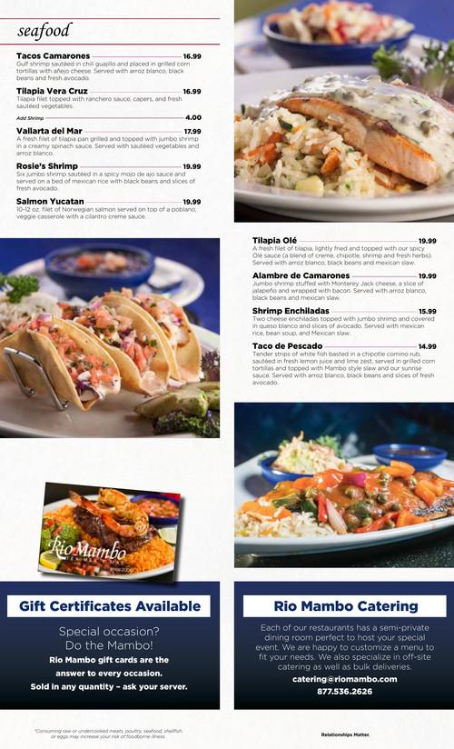 Rio Mambo menu in Colleyville, Texas, USA