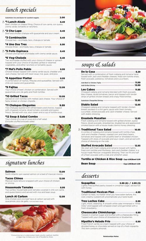 Rio Mambo menu in Fort Worth, Texas, USA