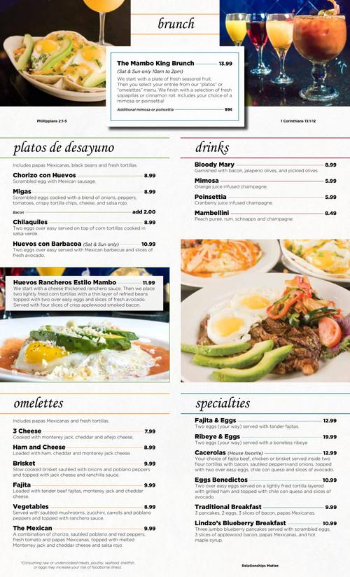 Rio Mambo menu in Fort Worth, Texas, USA