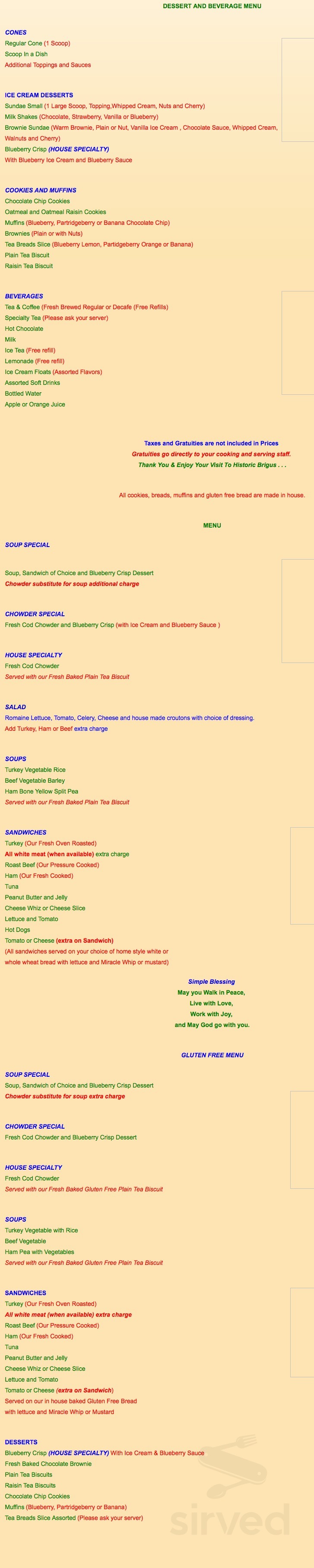 The Quay Restaurant menu in Brigus, Newfoundland and Labrador, Canada