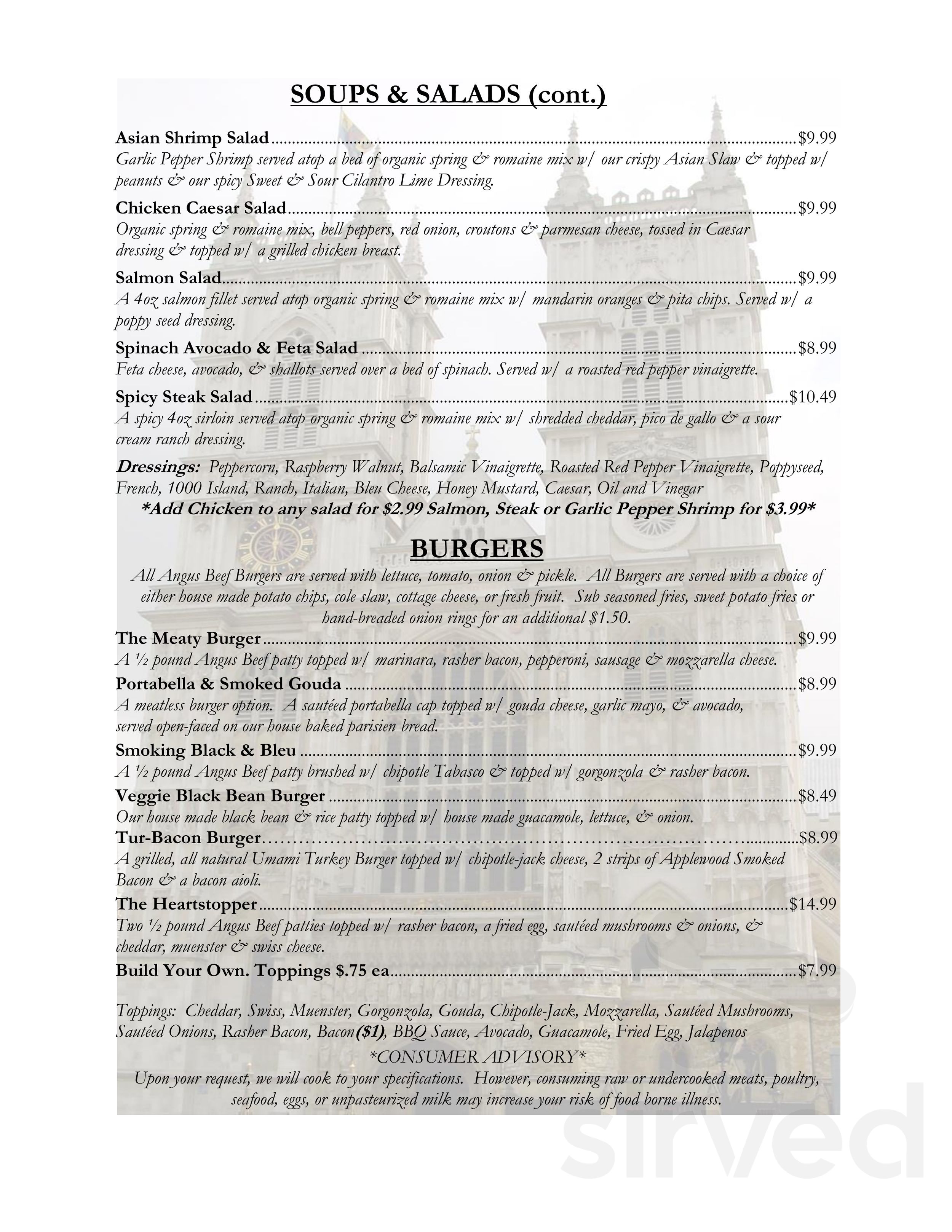 Chatham Tap Butler menus in Indianapolis, Indiana, United States