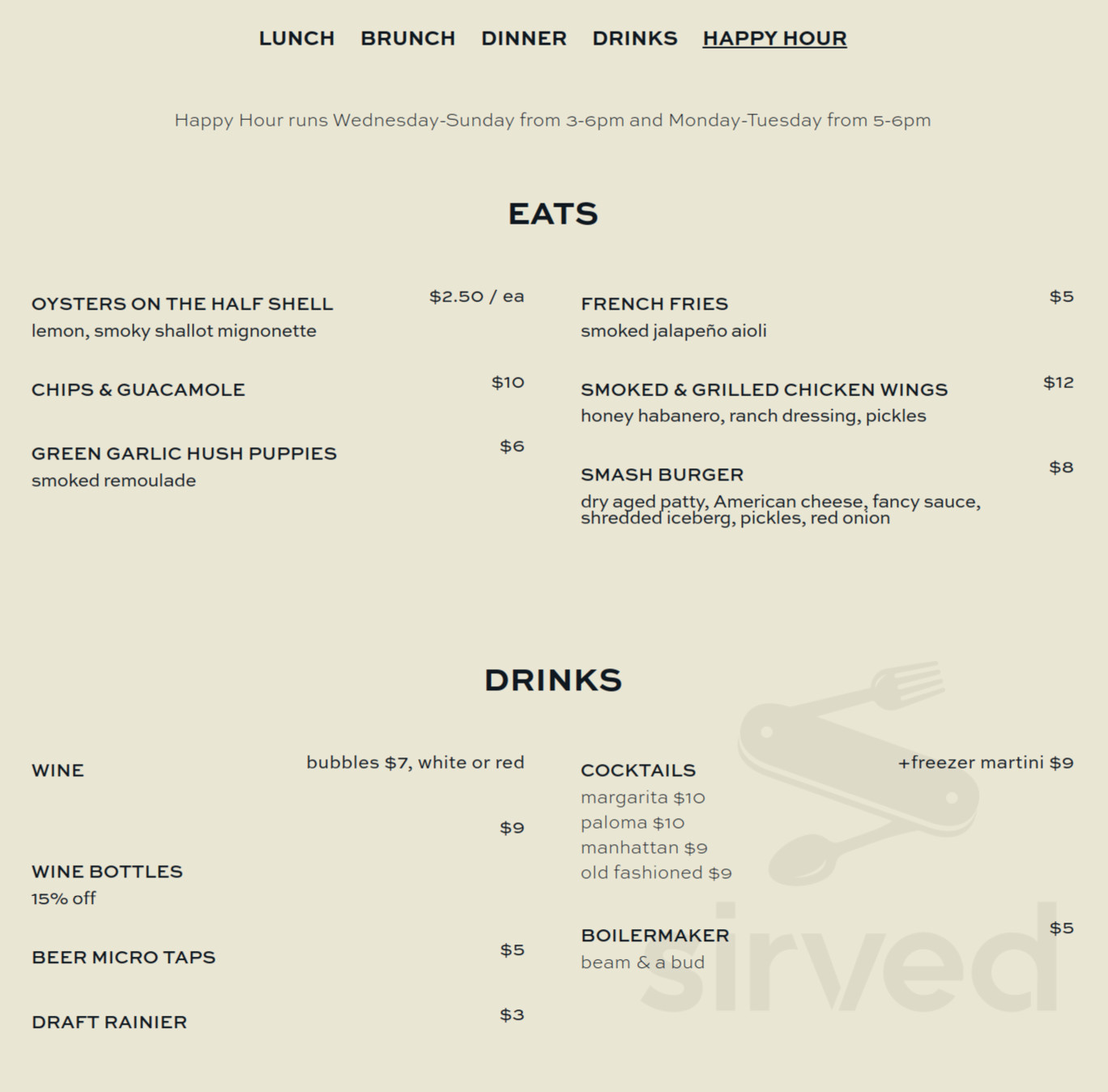 Bullard Tavern menu in Portland, Oregon, USA