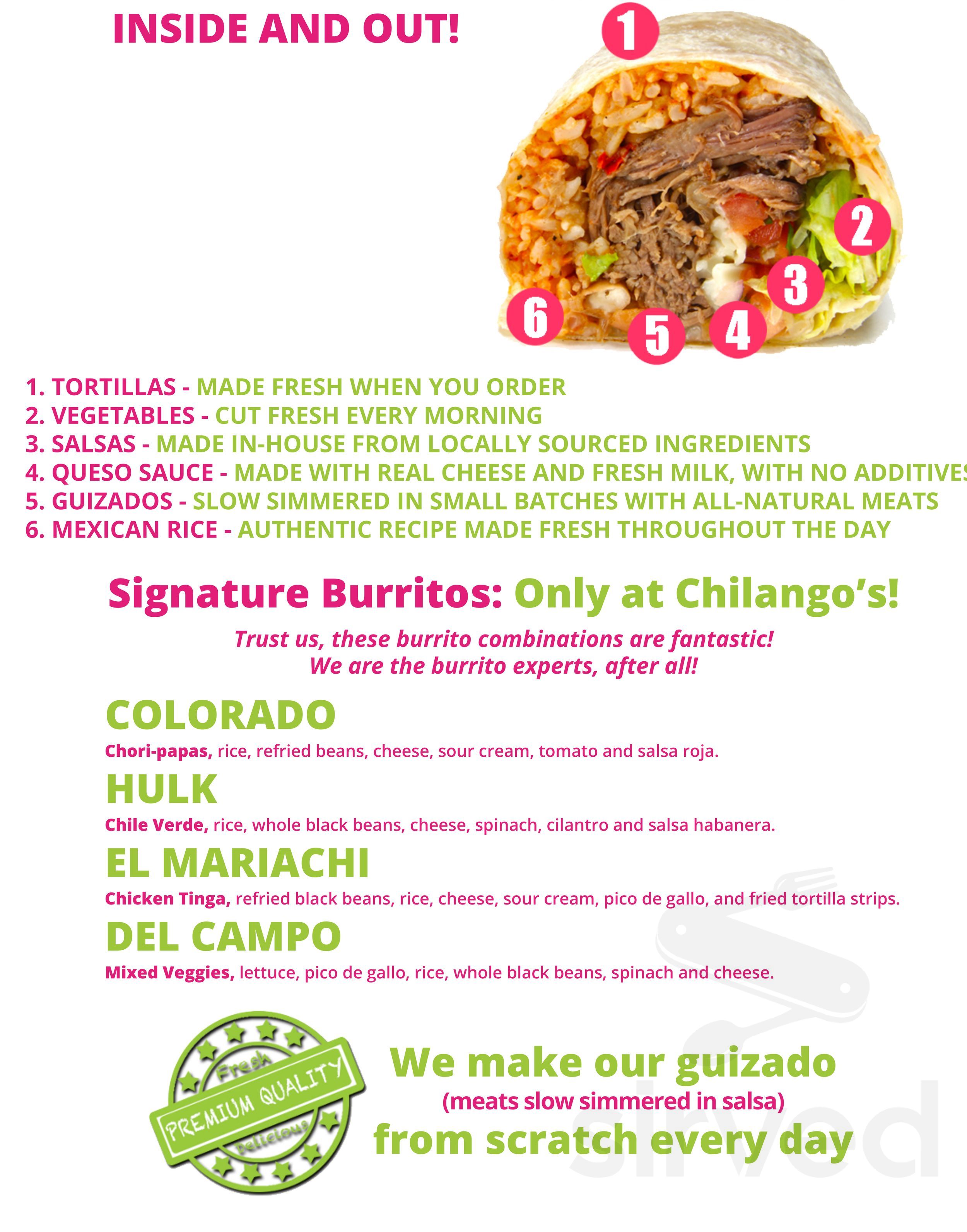 Chilango's Burrito Bar menu in Jackson, Michigan, USA