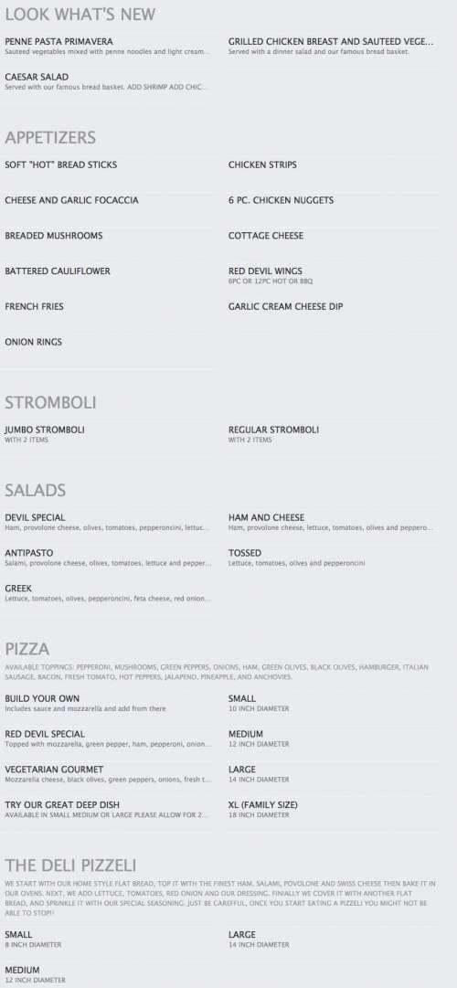 Red Devil Restaurant menu in Holly, Michigan, USA