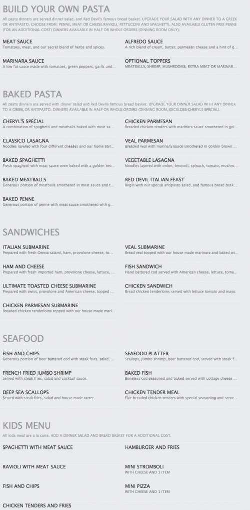 Red Devil Restaurant menu in Holly, Michigan, USA