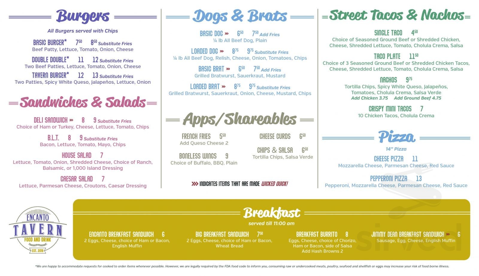 Encanto Tavern menu in Phoenix, Arizona, USA