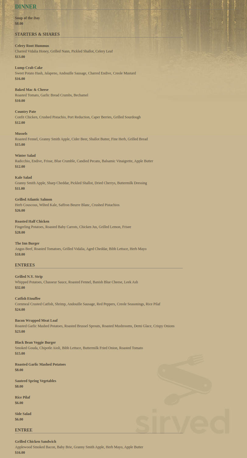 Menu - Philadelphia PA's Valley Green Inn | Sirved