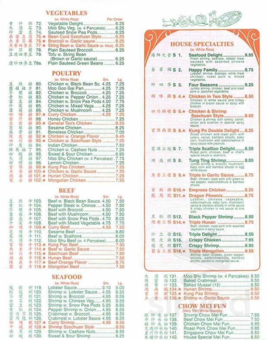 Menu - Indianapolis IN's China Buffet | Sirved
