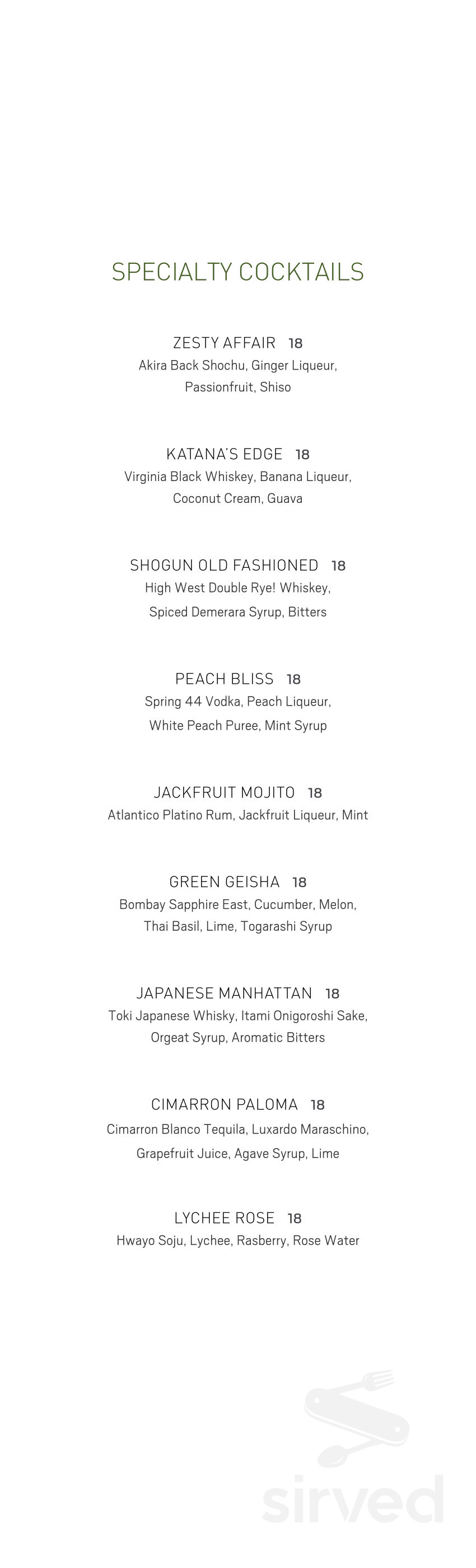 KUMI Japanese Restaurant + Bar menu in Las Vegas, Nevada, USA