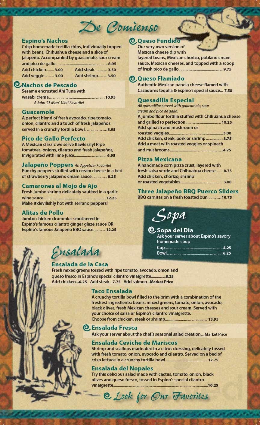 Menu - Chesterfield MO's Espino's Mexican Bar & Grill | Sirved