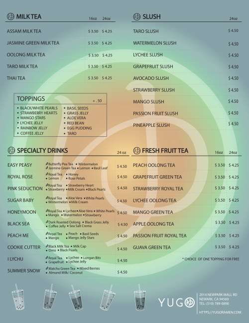 Yugo Ramen menu in Newark, California, USA