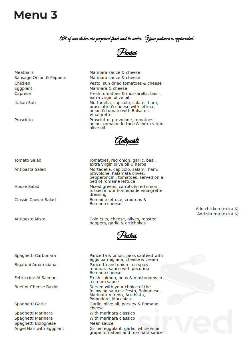 Menu for Crivello's Italian Bistro in San Juan Capistrano, California ...