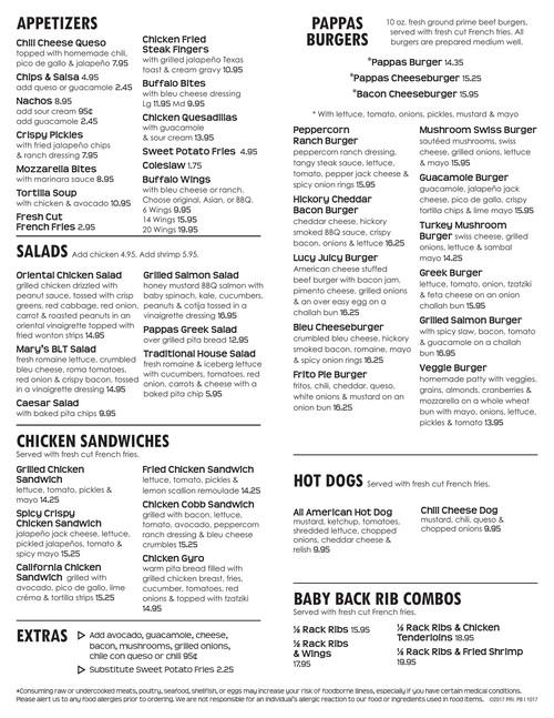 Pappas Burger menu in Houston, Texas, USA