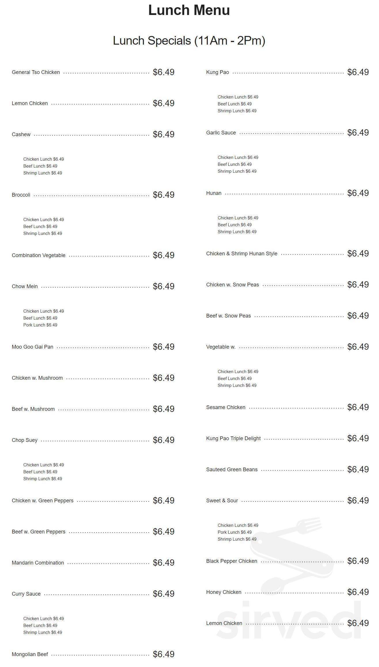 Eastern Chinese menu in Chanute, Kansas, USA