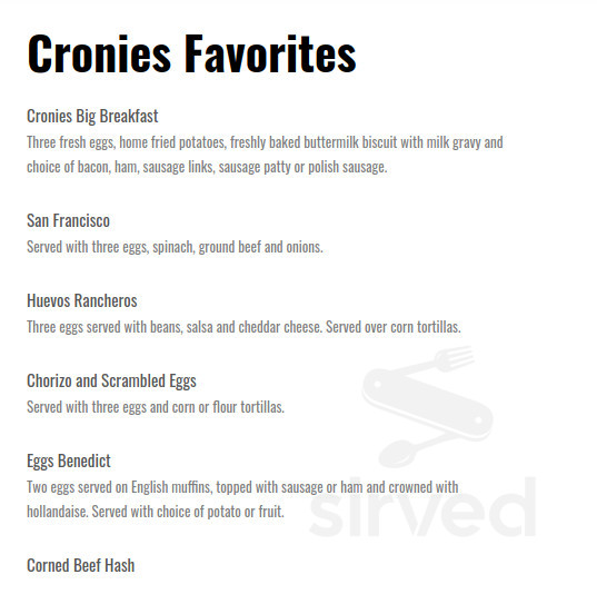 Cronies Sports Grill menus in Camarillo, California, United States