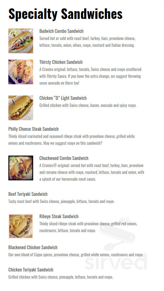 Cronies Sports Grill menu in Ventura, California, USA