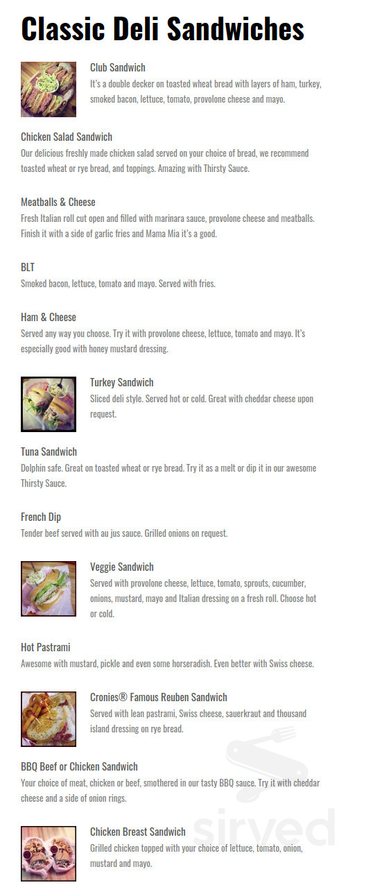 Cronies Sports Grill menus in Camarillo, California, United States