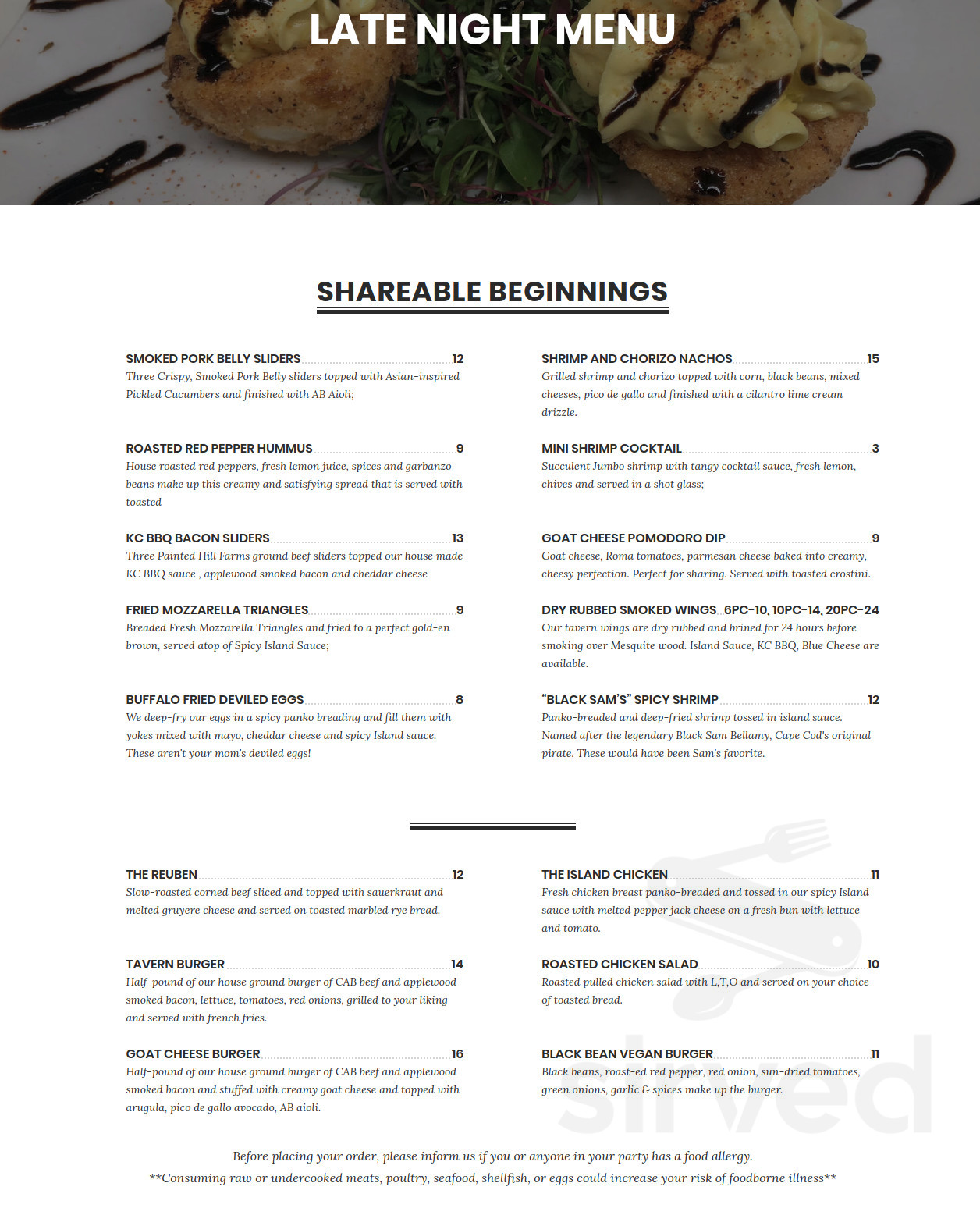 Gannon's Tavern menu in Hyannis, Massachusetts, USA