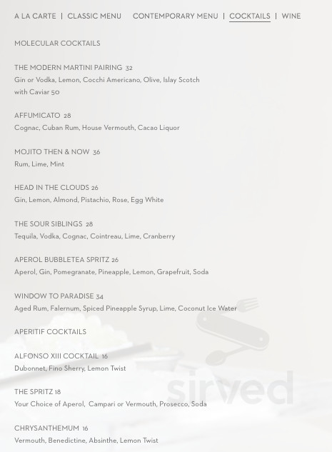 Don Alfonso 1890 menu in Toronto, Ontario, Canada