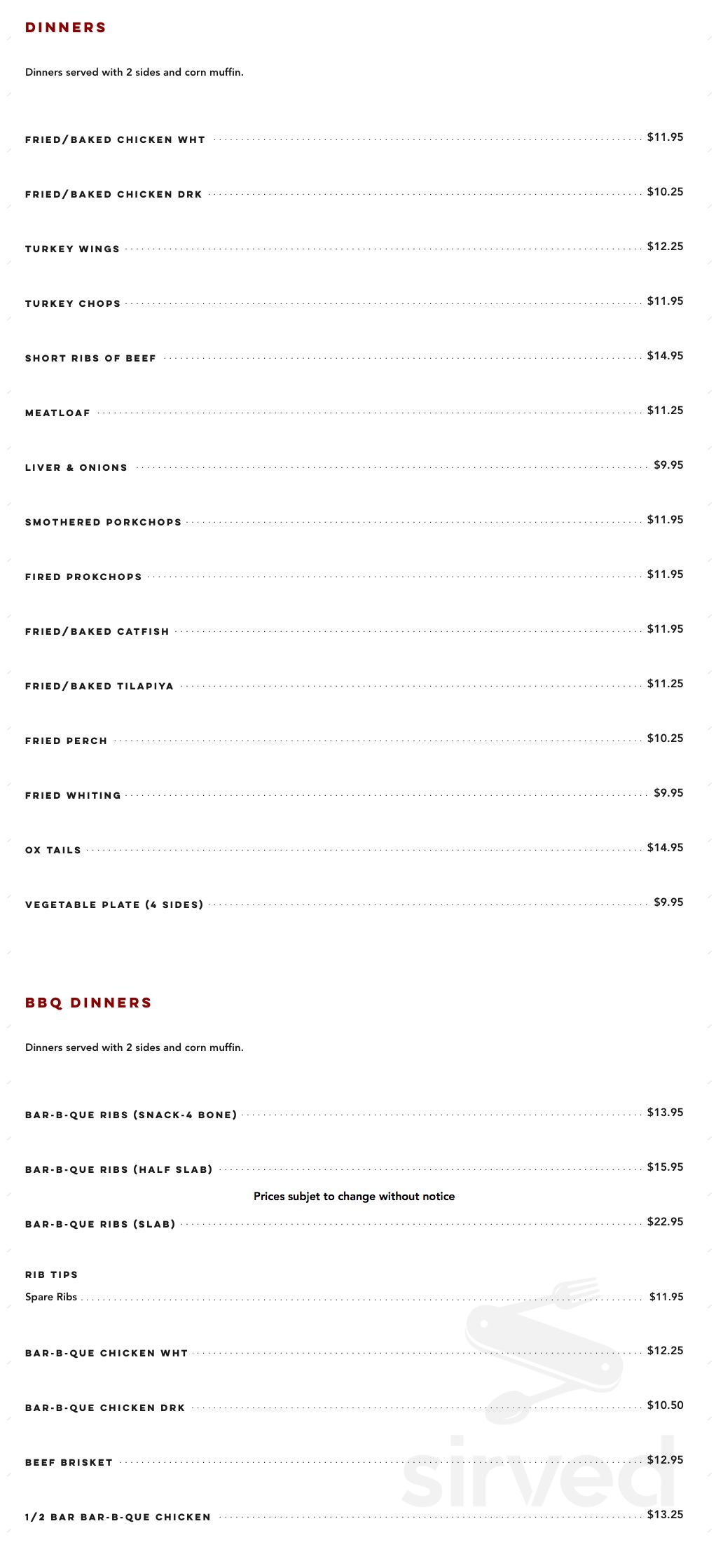 Southern Smokehouse menu in Detroit, Michigan, USA