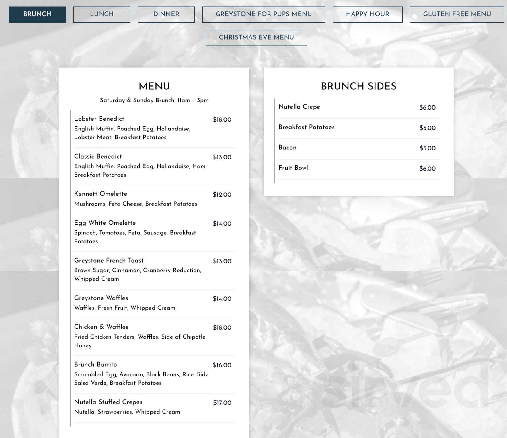 Greystone Oyster Bar menu in West Chester, Pennsylvania, USA