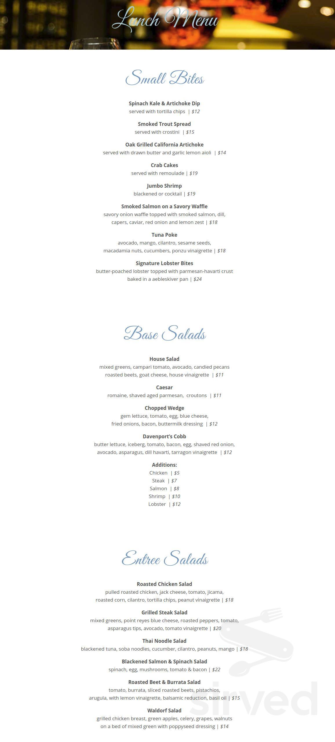 Menu for Davenport's Restaurant in Encino, CA | Sirved