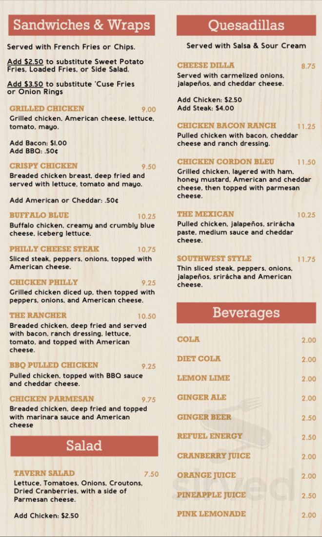 Abbott's Village Tavern menu in Marcellus, New York, USA