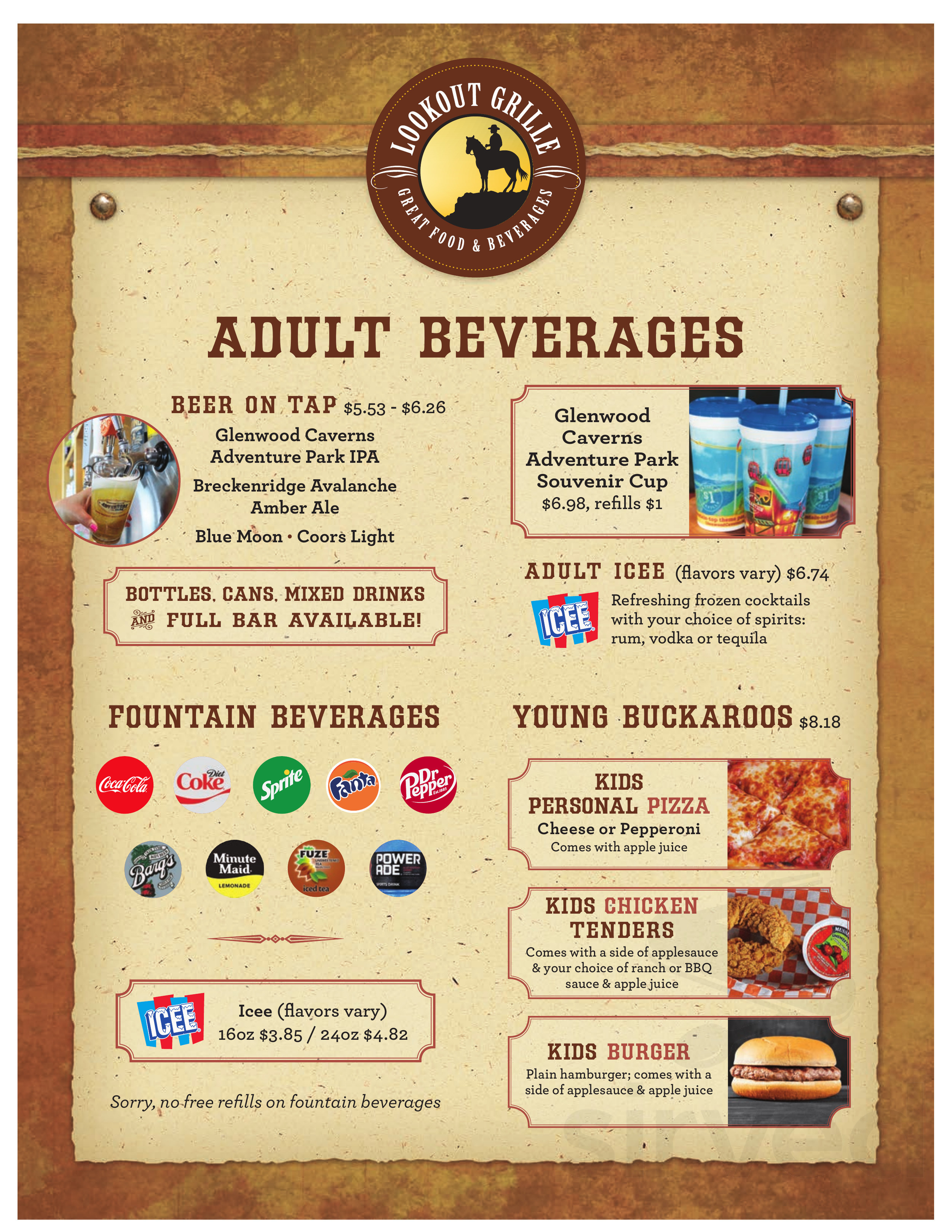 The Lookout Grille menu in Glenwood Springs, Colorado, USA