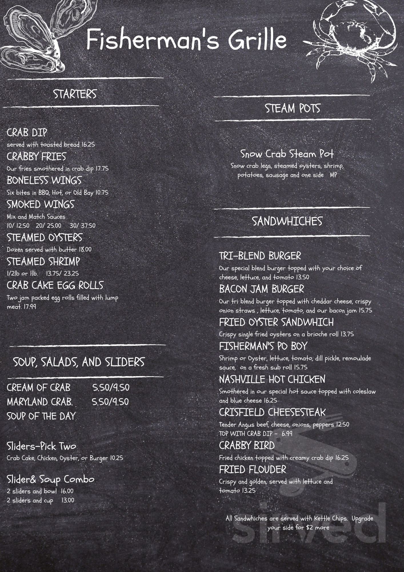 Fisherman's Grille menu in Crisfield, Maryland, USA
