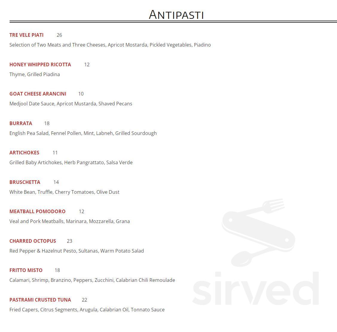 Tre Vele menu in Sandy Springs, Georgia, USA