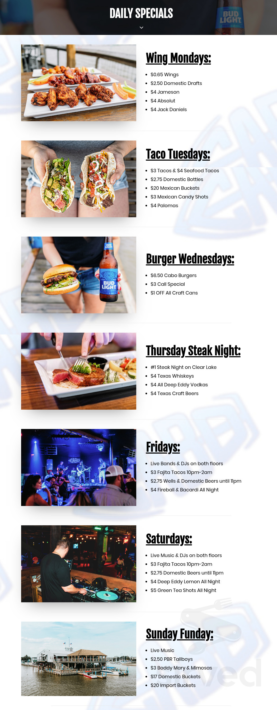 Menu for Cabo Bar and Grill in Seabrook, TX | Sirved