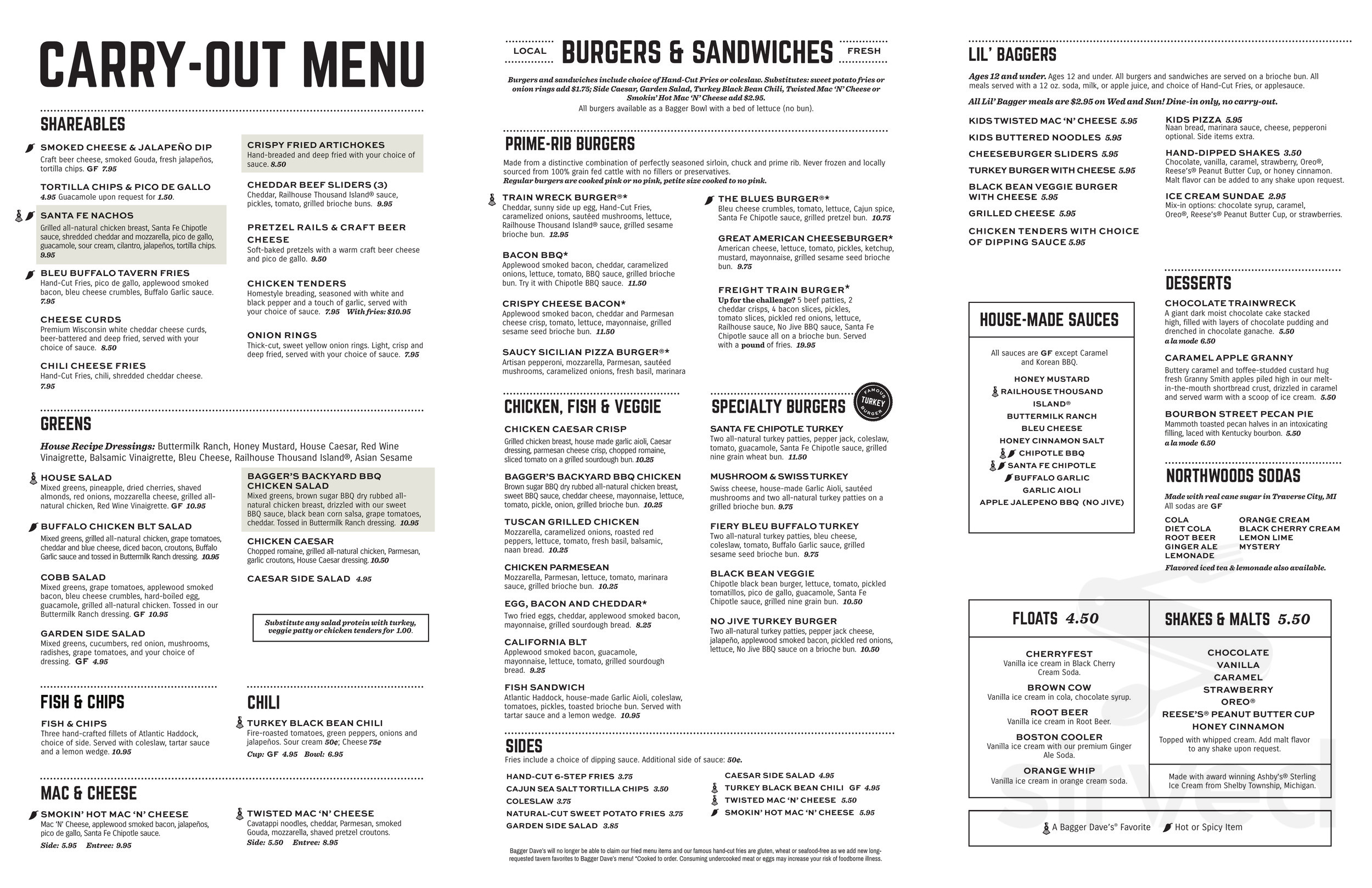 Bagger Dave's menu in Berkley, Michigan, USA
