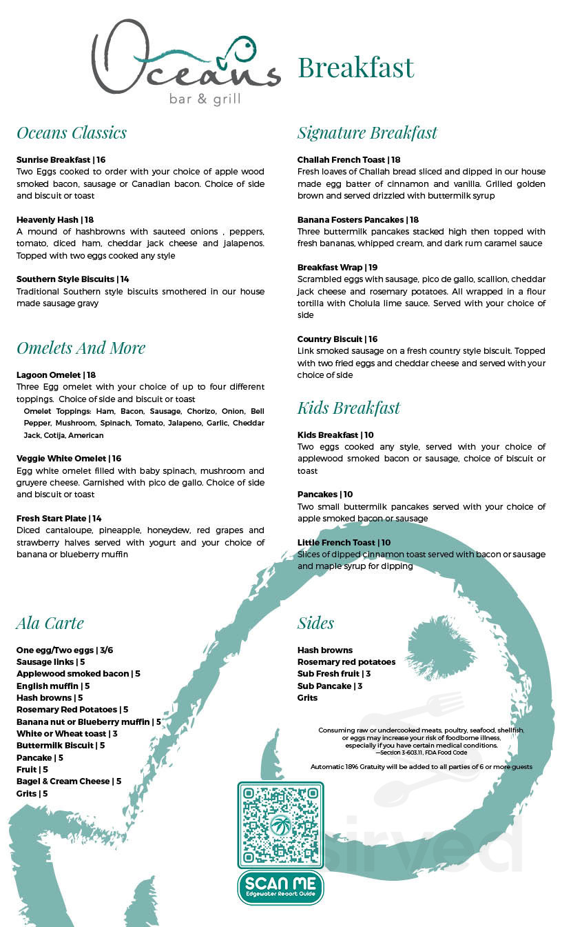 Oceans Bar & Grill menu in Panama City Beach, Florida, USA