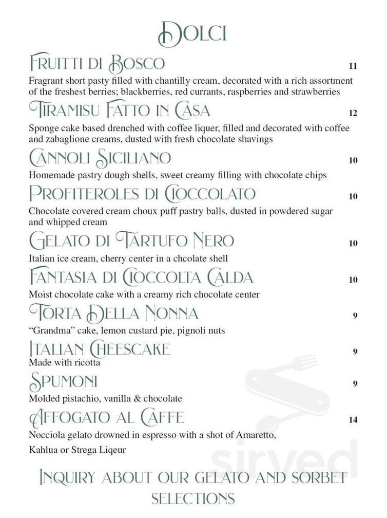 Tramonti menu in Delray Beach, Florida, USA