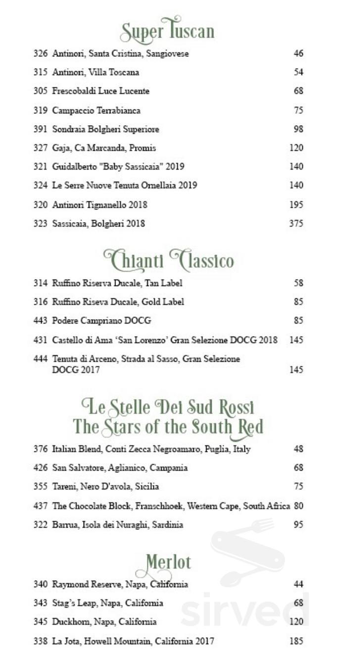 Tramonti menu in Delray Beach, Florida, USA