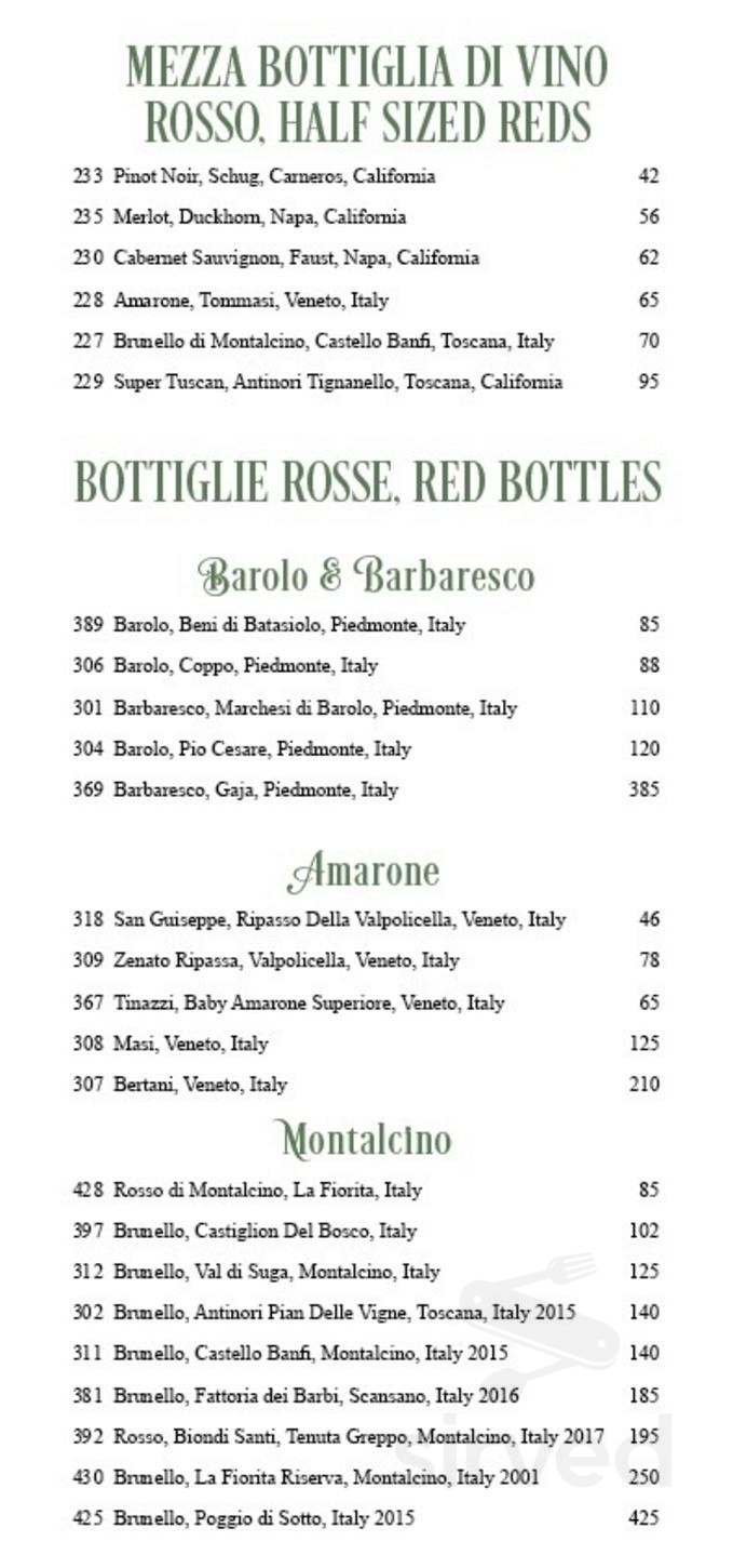 Tramonti menu in Delray Beach, Florida, USA