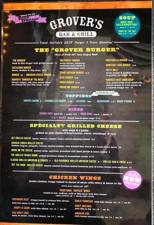 Grovers Bar & Grill menu in East Amherst, New York, USA