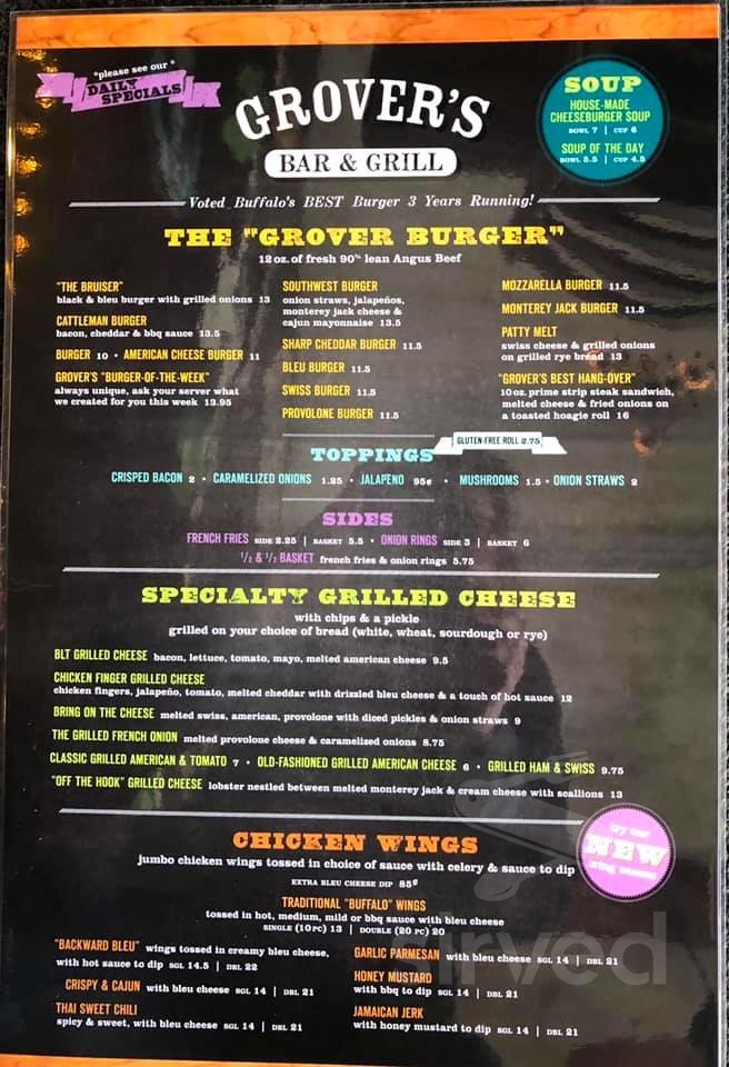 Grovers Bar & Grill menu in East Amherst, New York, USA