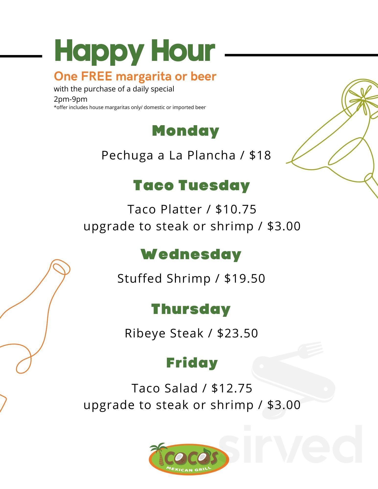 Menu for CoCo's Mexican Grill in Raceland, LA | Sirved