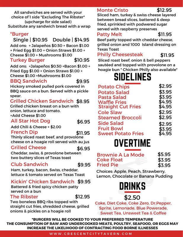 Menu - Dalton GA's Crescent City Tavern | Sirved