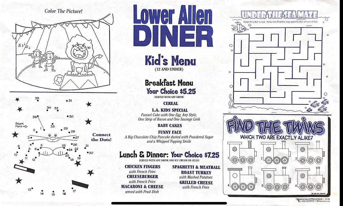 Lower Allen Diner menu in Camp Hill, Pennsylvania, USA